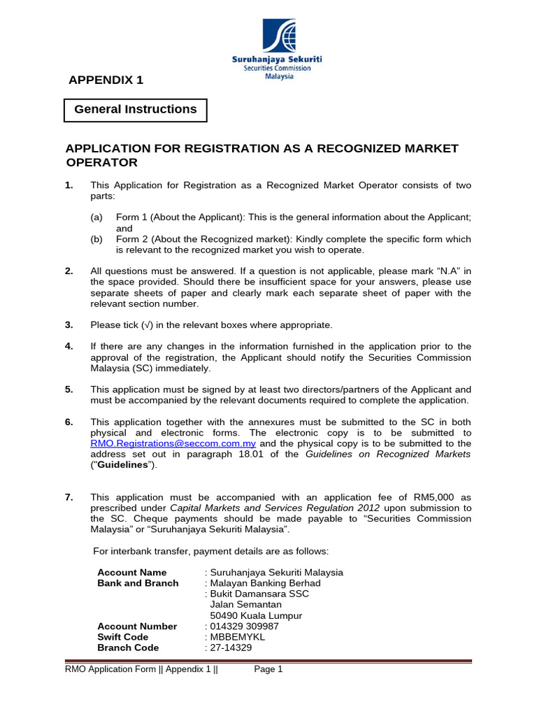 Application For Registration As A Recognised Market Operator | PDF