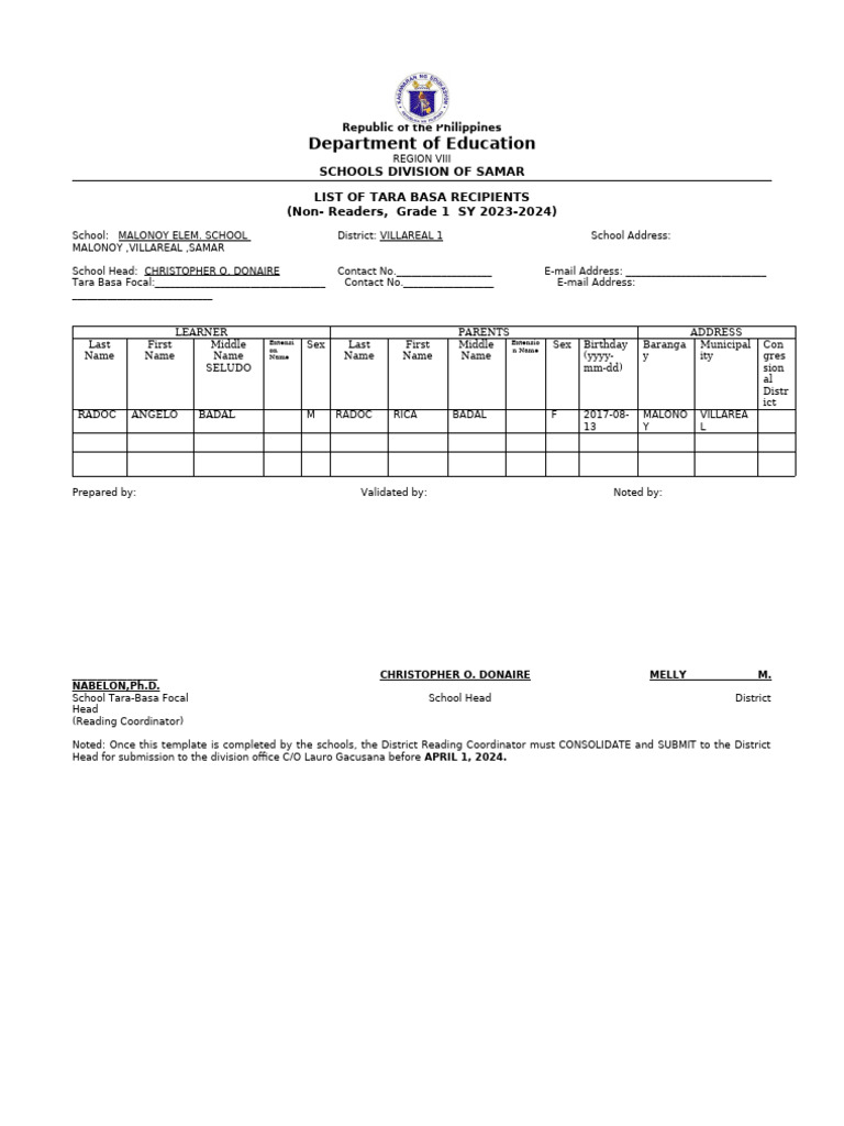 MALONOY ES TARA BASA Form | PDF