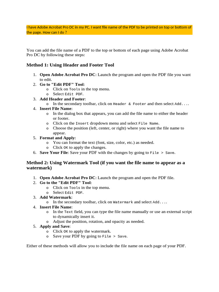 How To Print File Name in PDF Header | PDF