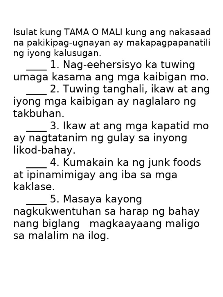 Isulat Kung TAMA O MALI Kung Ang Nakasaad Na Pakikipag | PDF