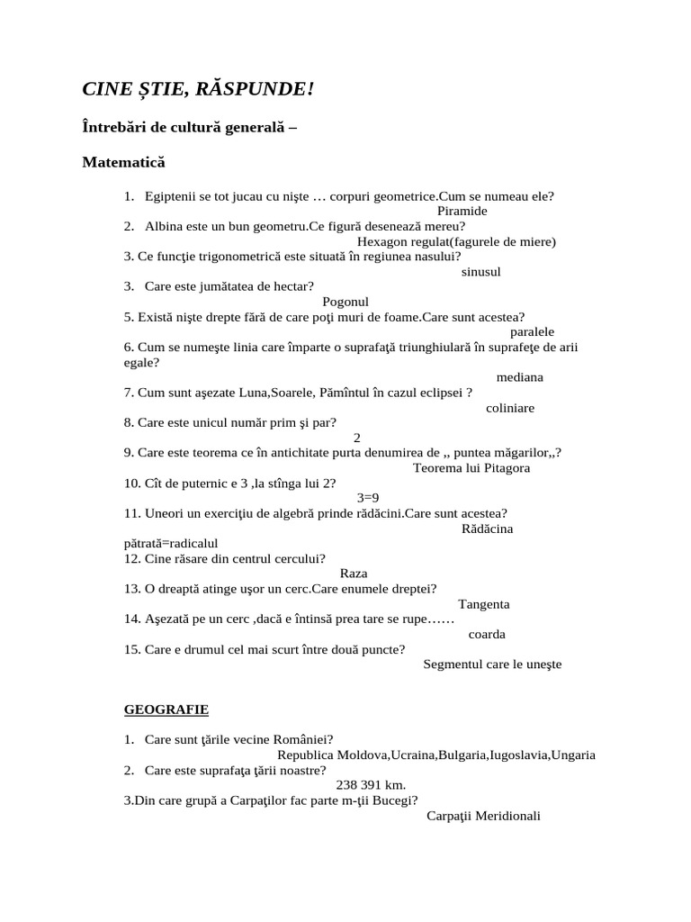 Intrebari de Cultura Generala | PDF