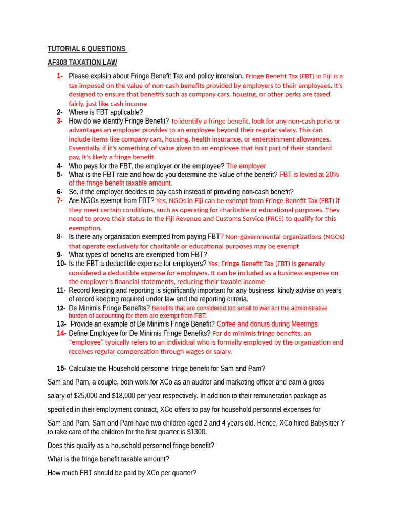 Af308 Tutorial 6 Questions | PDF | Employee Benefits | Taxes