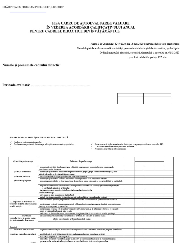 Anexa 7 Rof Fisa de Evaluare Educatoare | PDF
