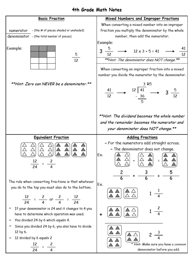 4th Grade Math Notes | PDF