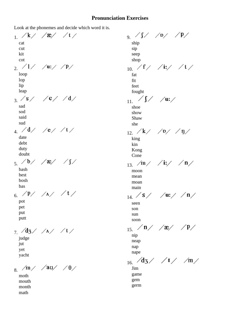 Pronunciation Exercises | PDF