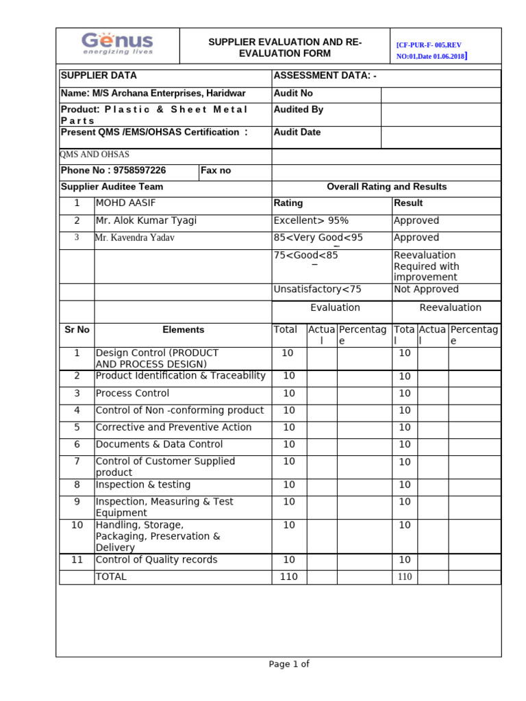 Supplier Re Evaluation Form | PDF