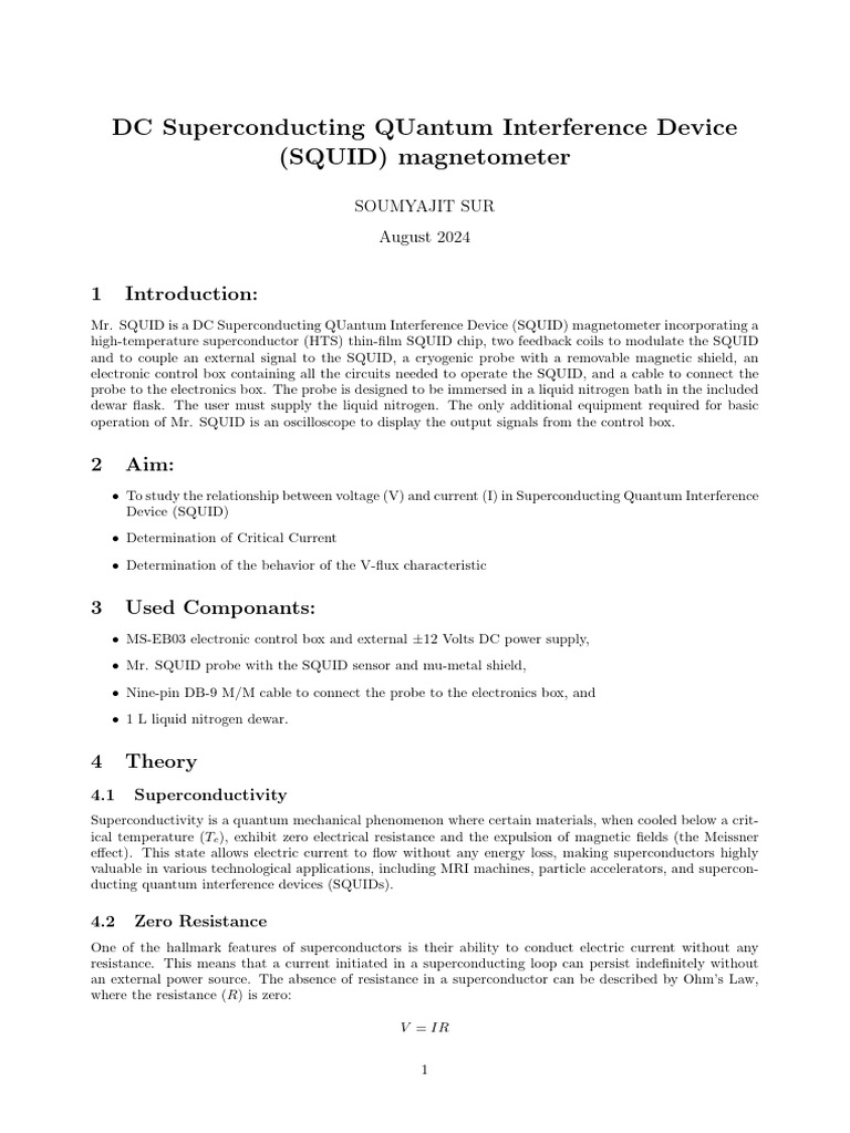 DC Superconducting QUantum Interference Device SQUID Magnetometer | PDF