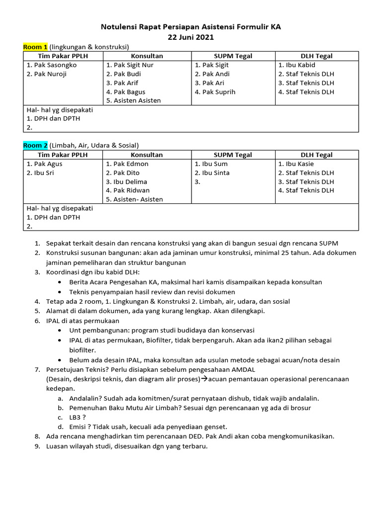 Notulensi Rapat Persiapan Asistensi | PDF