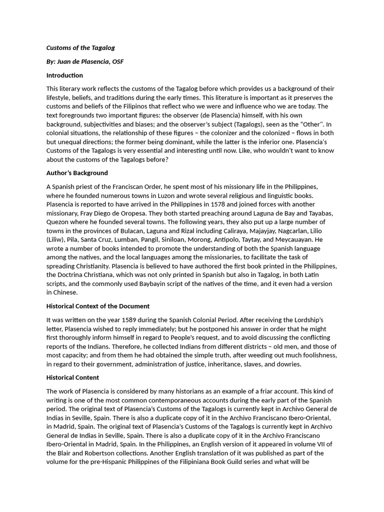 Customs of The Tagalog | PDF