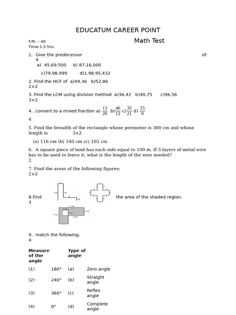 Math Test Questions And Solutions Pdf