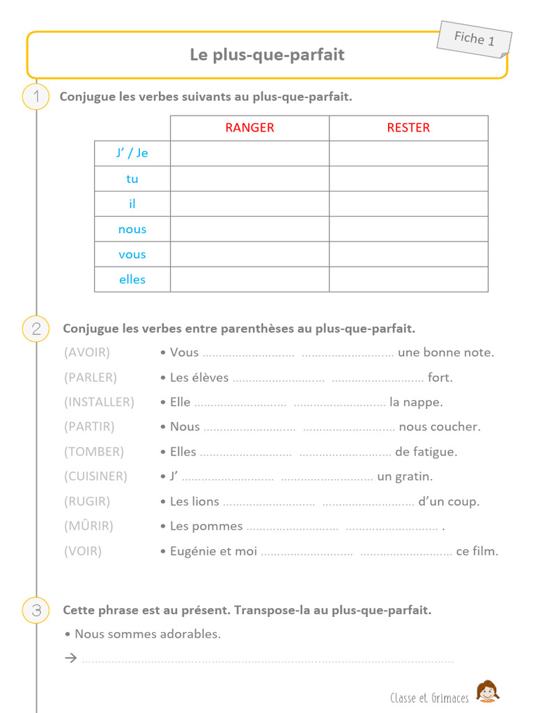 Fiche Dexercices Le Plus Que Parfait | PDF