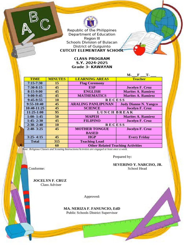 Class Prog 2024 Grade 3 | PDF