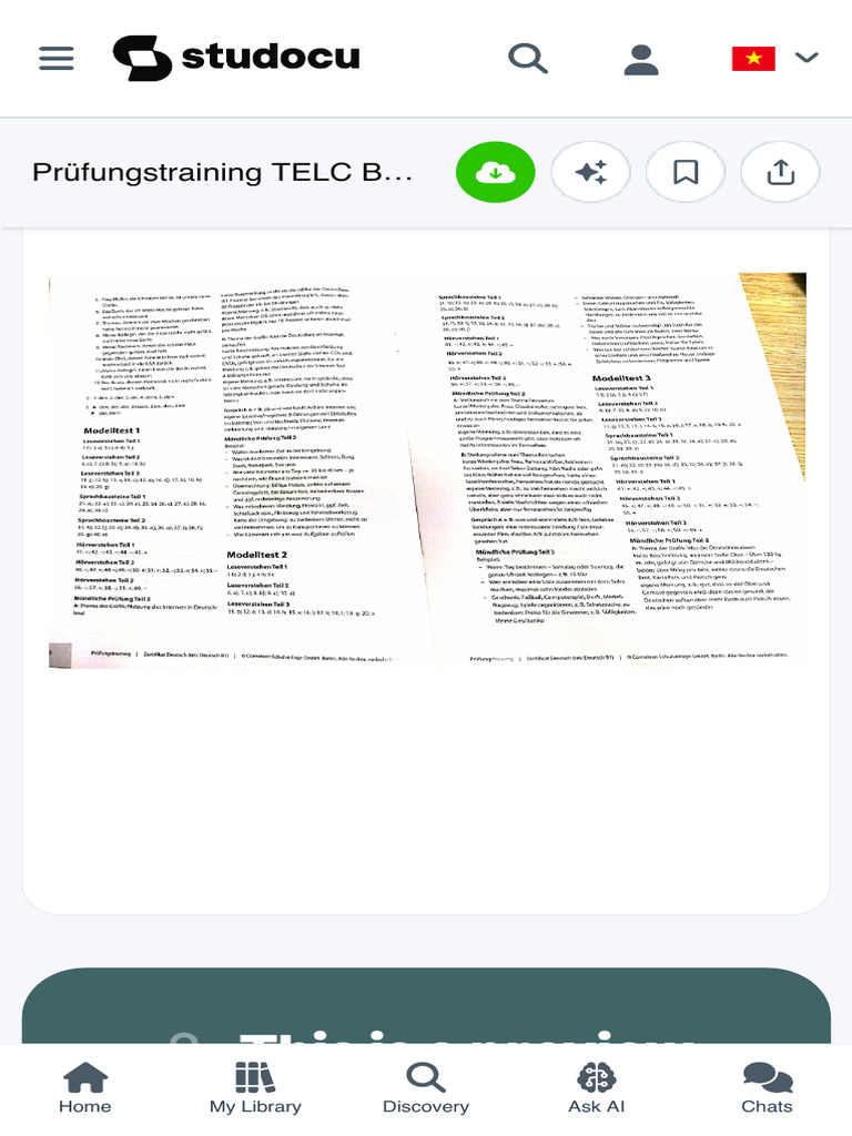 Prüfungstraining TELC B1 Lösung - German - Studocu | PDF