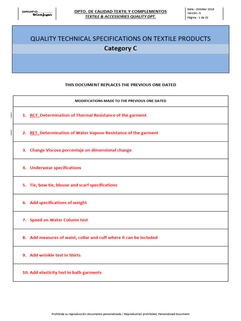 Elci-Gb-Pman-Quality Technical Specifications On Textile Products ...