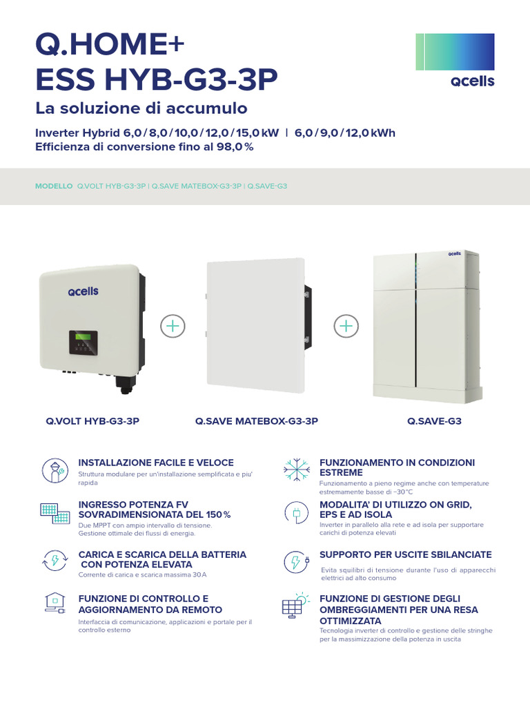 Qcells Specifiche Q.home+ Ess Hyb-G3-3p 2022-04 Rev04 It | PDF