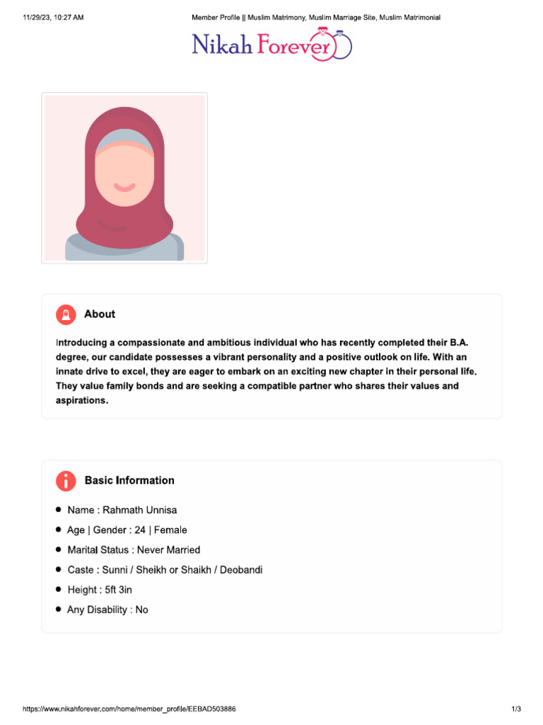 Rahmath Unnisa Biodata | PDF