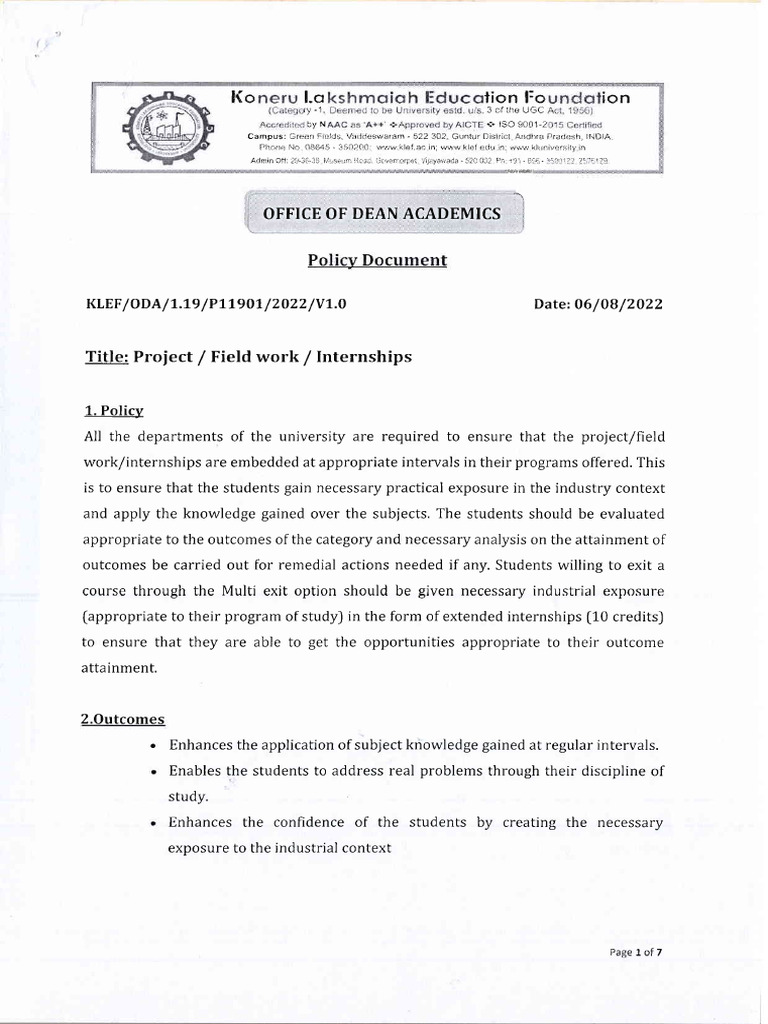 Project, Field Work, Internships | PDF