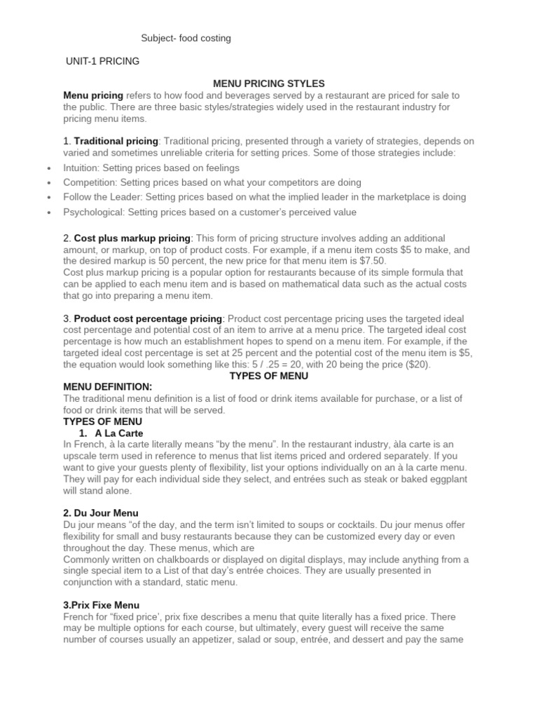 Food Costing 01 | PDF