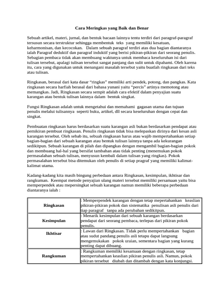 Cara Meringkas Yang Baik Dan Benar | PDF