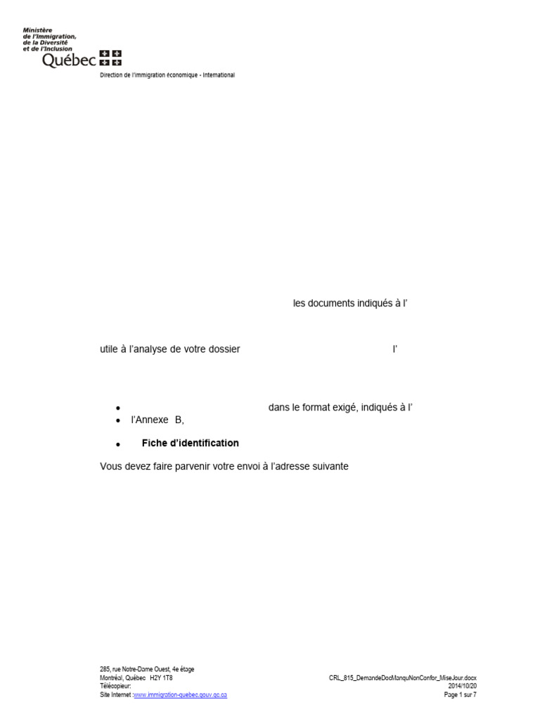 Documents Manquants pour Certificat Québec | PDF
