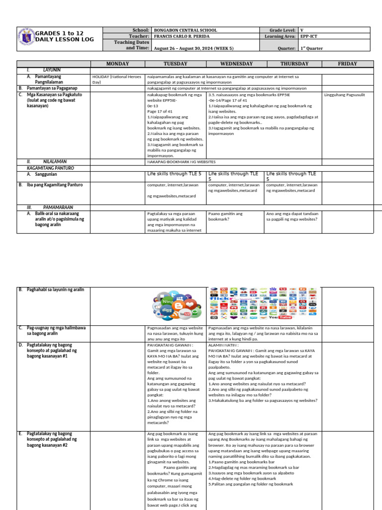 DLL Grade 5-Epp-Ict Q1W5 | PDF