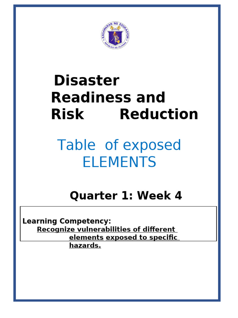 SCIENCE-DRRR - Q1 - W4 - Mod1 | PDF | Hazards | Vulnerability
