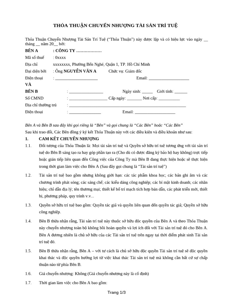 Thoa Thuan Chuyen Nhuong Tai San Tri Tue - Final | PDF