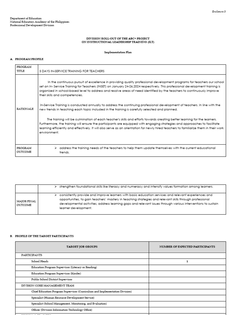 Implementation Plan - Training Proposal | PDF