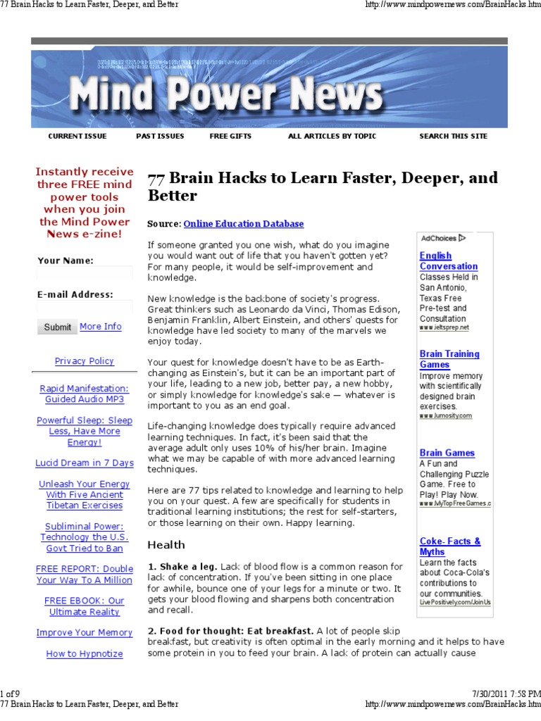 77 Brain Hacks To Learn Faster, Deeper, and Better | PDF ...