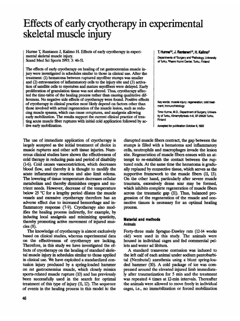 Cryo-Skeletal Muscle Injury | PDF