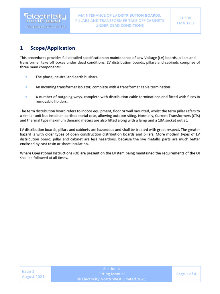 fm4 003 Maintenance of LV Disturbution Boards | PDF