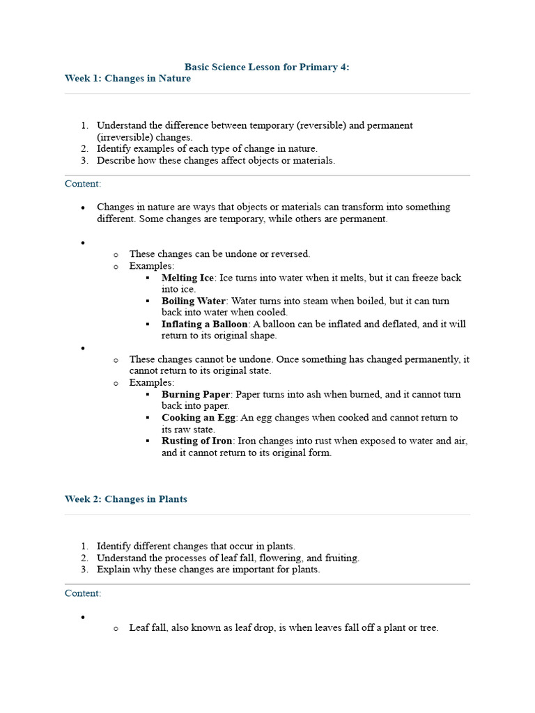 Basic Science Primary 4 1st term | PDF