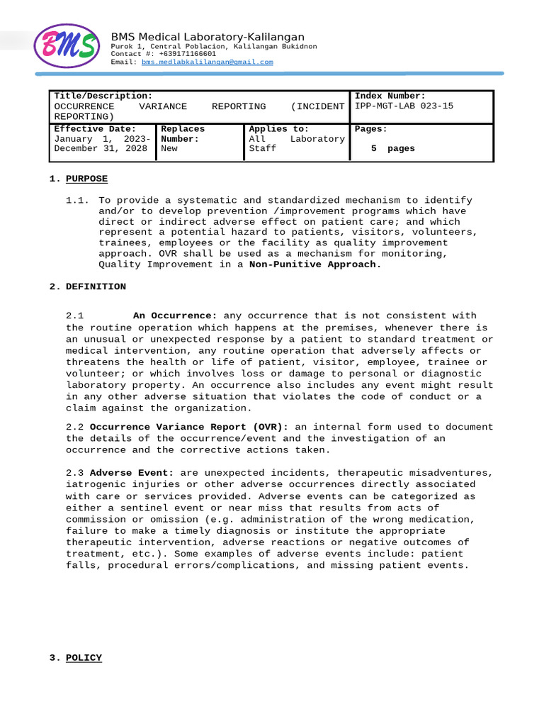 Ipp MGT Lab 023 15 Occurrence Variance Reporting Incident Reporting | PDF