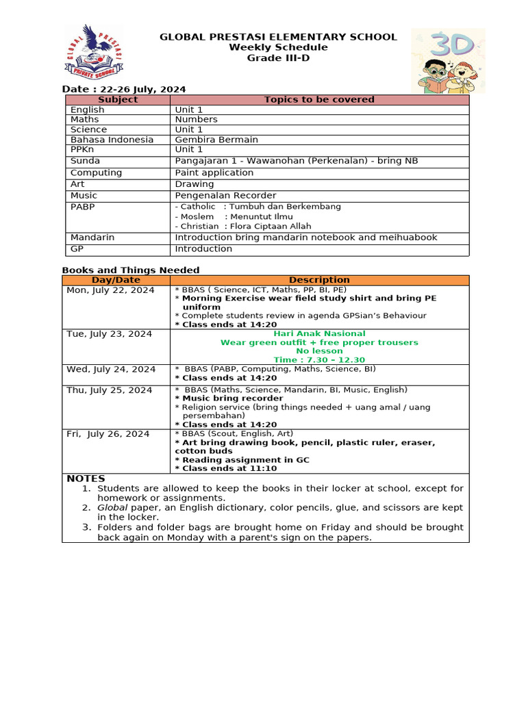 3D Weekly Schedule 24-25 | PDF