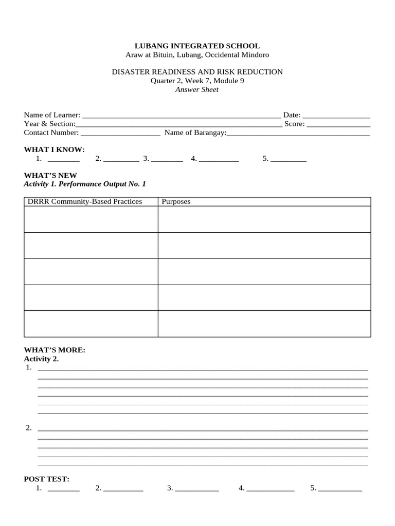 Answer Sheet Week 7 | PDF