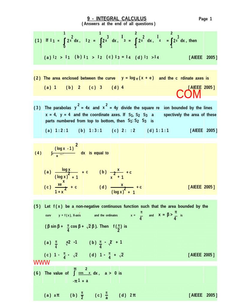 Mathematics-Integral-MCQ | PDF