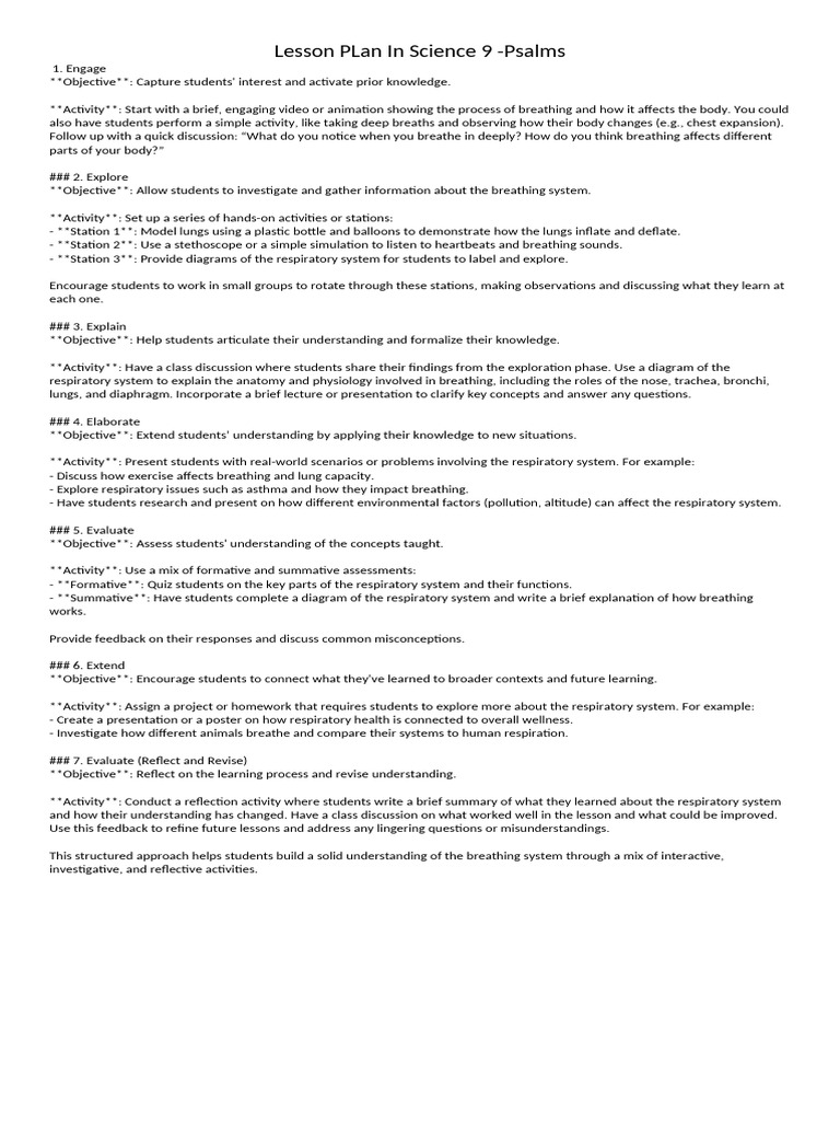 Science 9 Lesson Plan: Breathing System | PDF | Breathing | Respiratory ...
