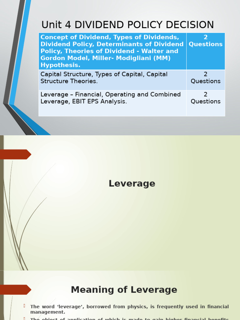 Mba Unit 4 Leverage Official | PDF