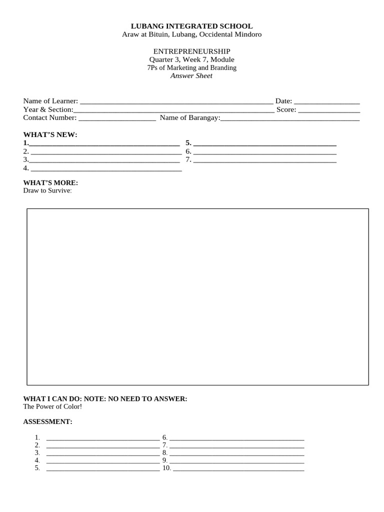 Answer Sheet Week 7 | PDF