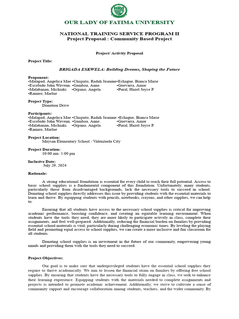 NSTP Project Proposal 2024 | PDF