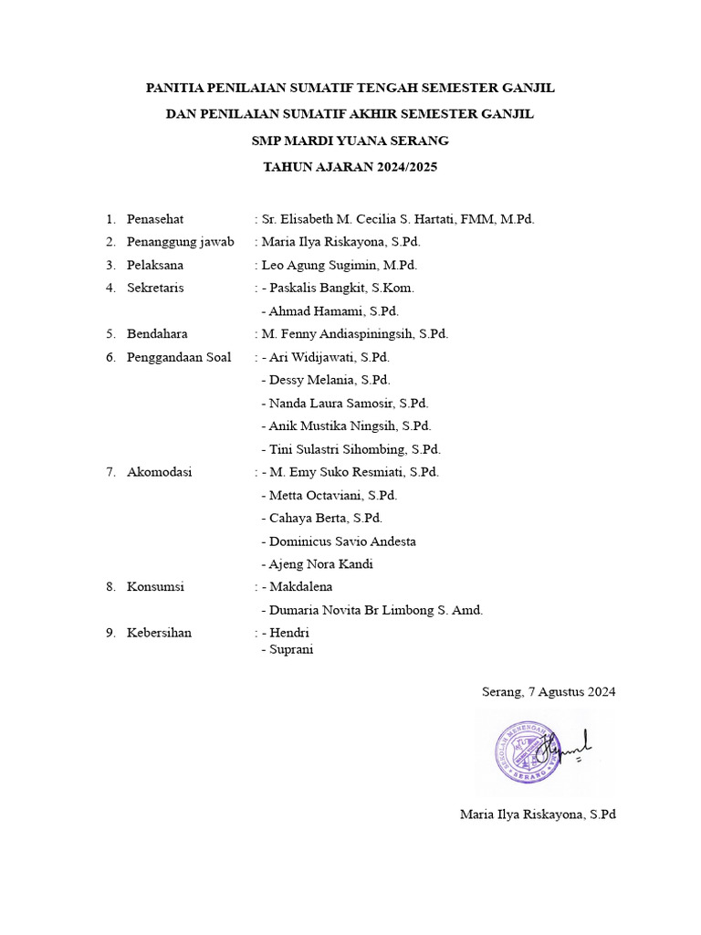 Panitia Penilaian Sumatif Tengah Semester Ganjil | PDF
