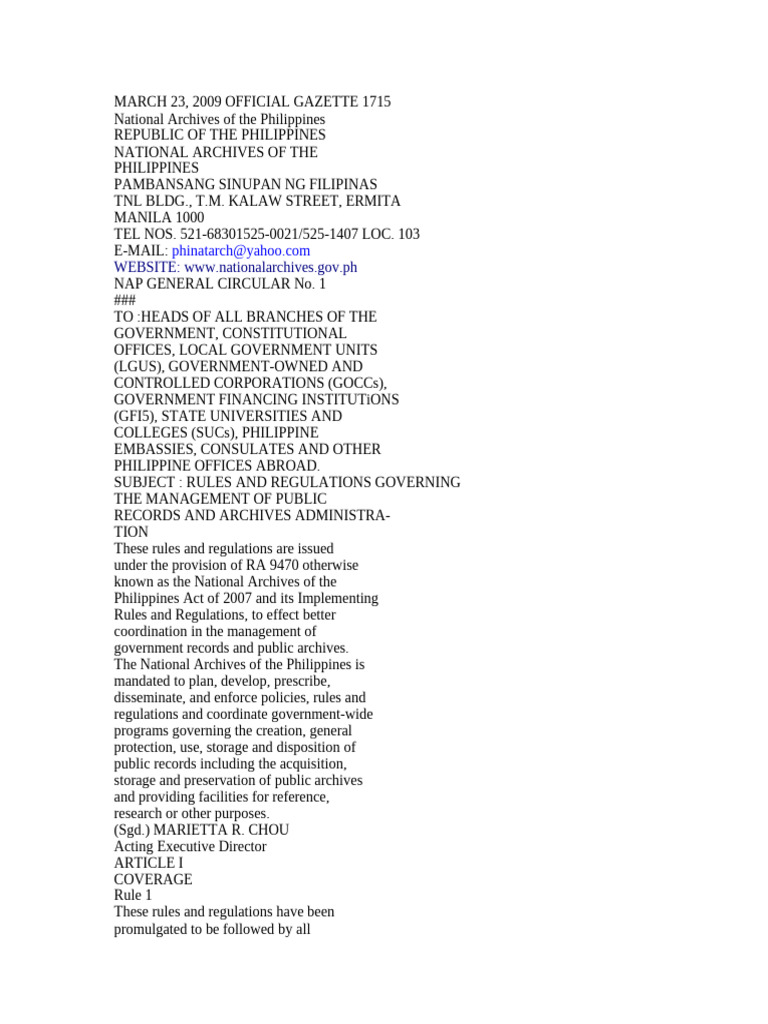 NAP Gen. Circular 1 2 and GRDS 2009 - 3 | PDF