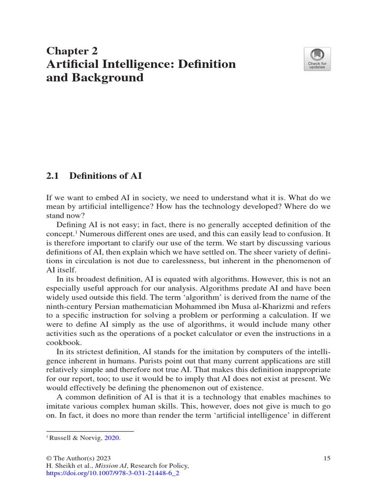 Artificial Intelligence Definition and Background | PDF