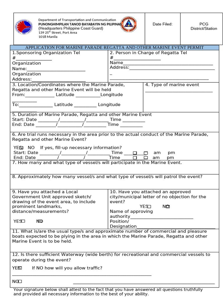 Application For Regatta Permit | PDF