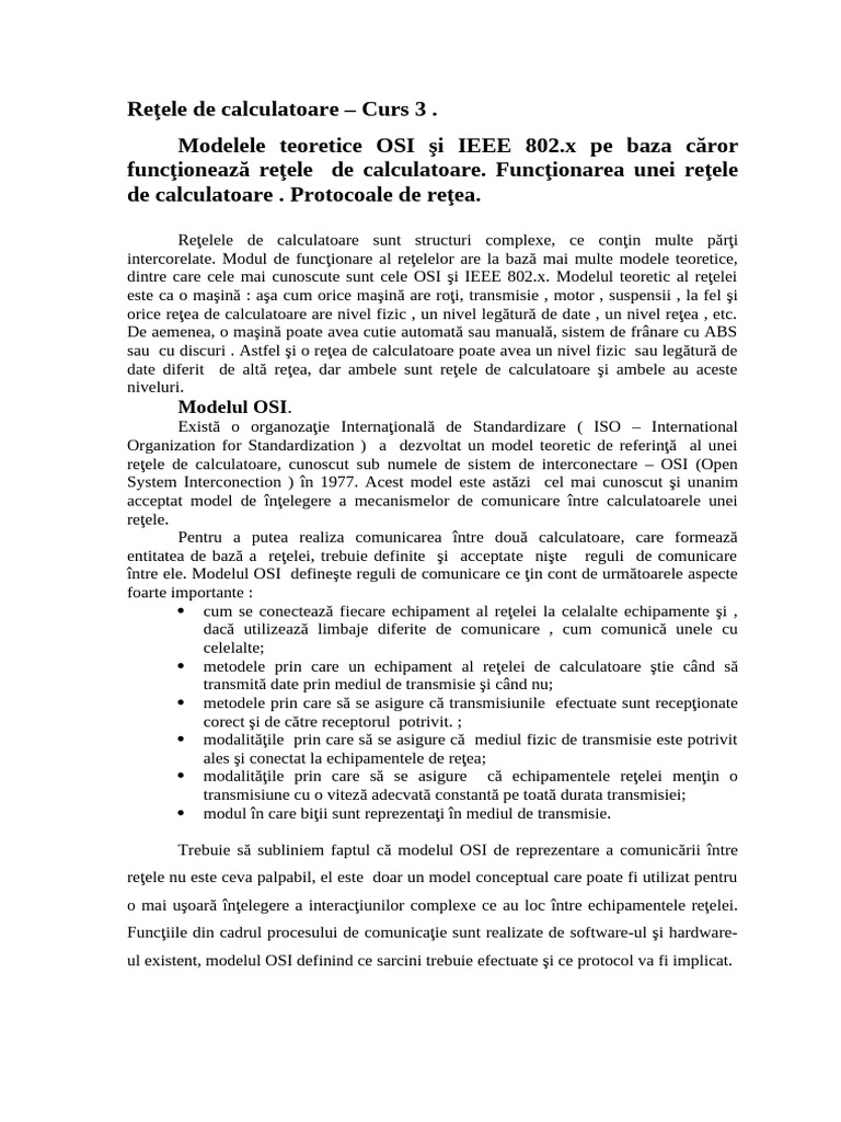 Curs3-Retele de Calculatoare-Modelul OSI | PDF
