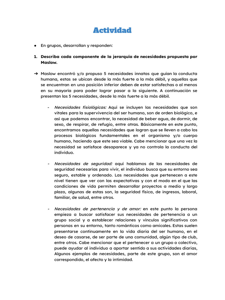 Maslow - Actividad grupal | PDF