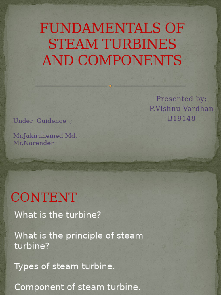 Fundamentals of Steam Turbines and Components | PDF | Turbine | Steam
