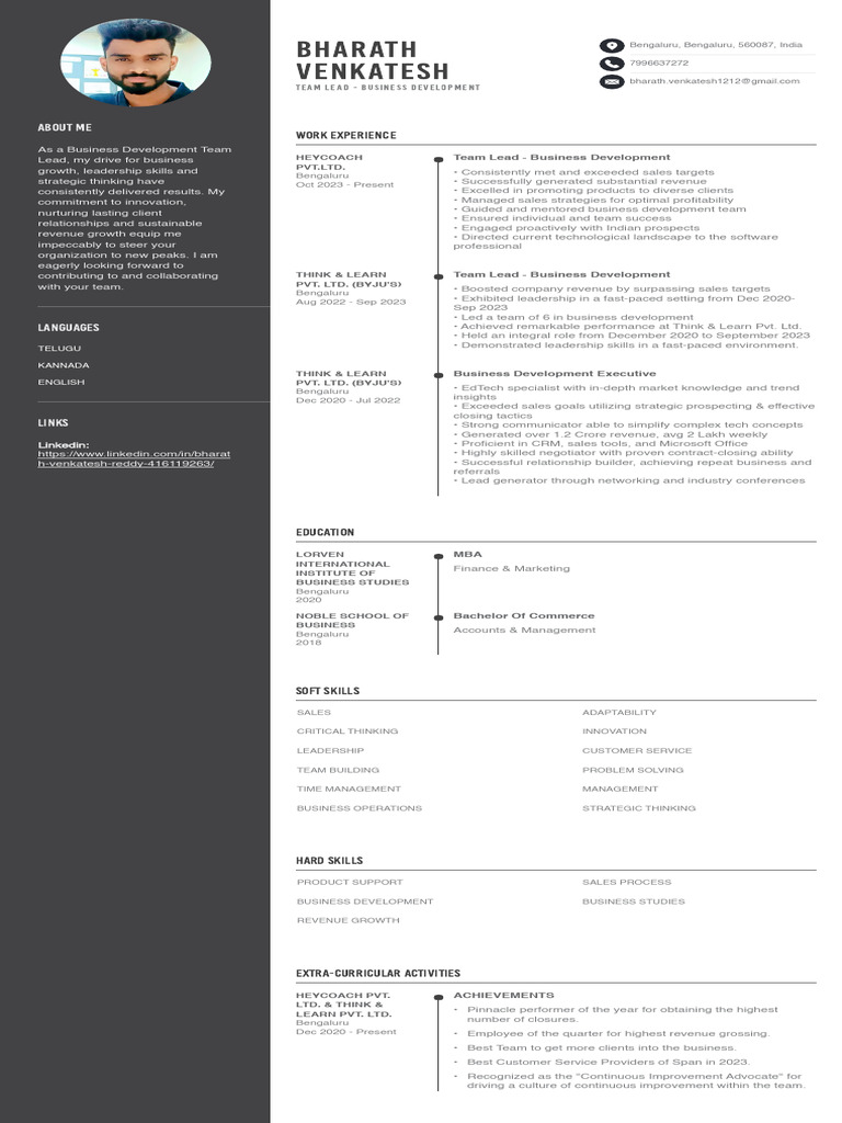 Bharath Venkatesh. Resume PDF | PDF