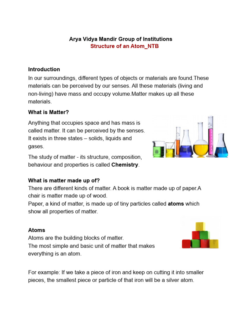 Grade 7 - Chemistry - Structure of An Atom - NTB | PDF