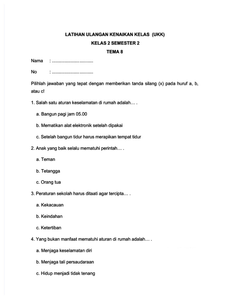 PDF Soal Ukk Kelas 2 Semester 2 Tema 8 - Compress | PDF